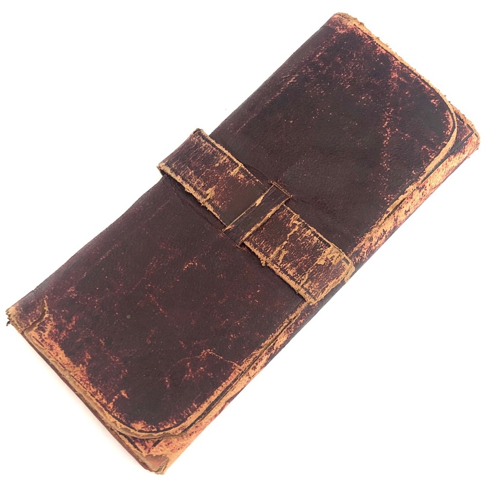 Antique Victorian Leather Railroad Wallet 1800s - Gem